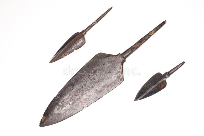 Three Ancient Arrowheads on a White Background Stock Photo - Image of ...