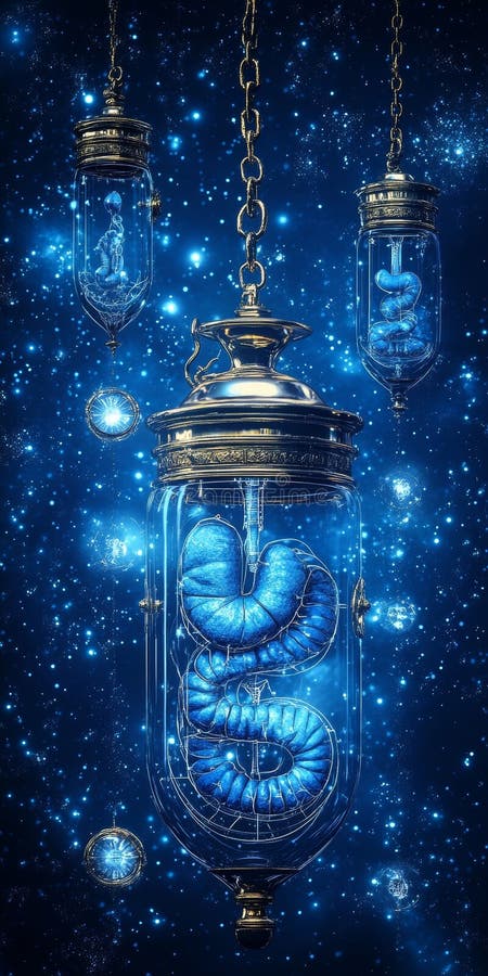 Three Ancient Blue Magical Potion Bottles Glowing Fantasy Style ...