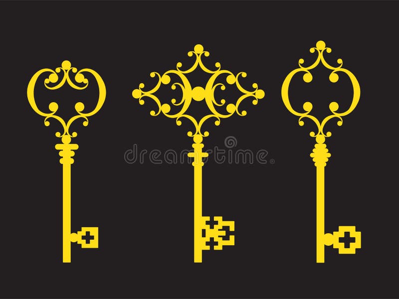 Three ancient golden keys stock vector. Illustration of access - 44918659