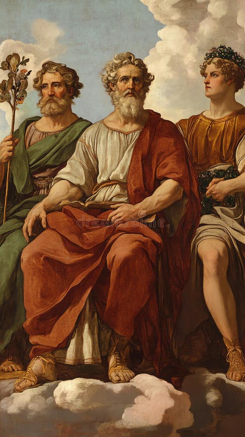 Three Ancient Philosophers in Robes Discussing Wisdom and Knowledge ...