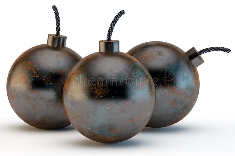 Three ancient round bombs stock illustration. Illustration of danger ...