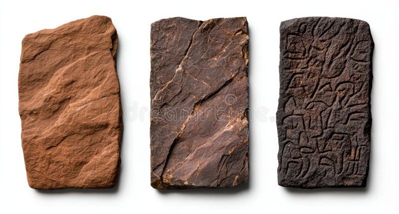 Three Ancient Stone Tablets with Different Textures and Markings Stock ...