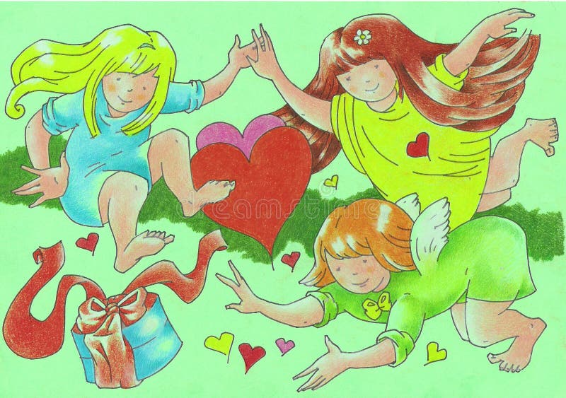 Three Angels Christmas Card Design Stock Vector - Illustration of ...