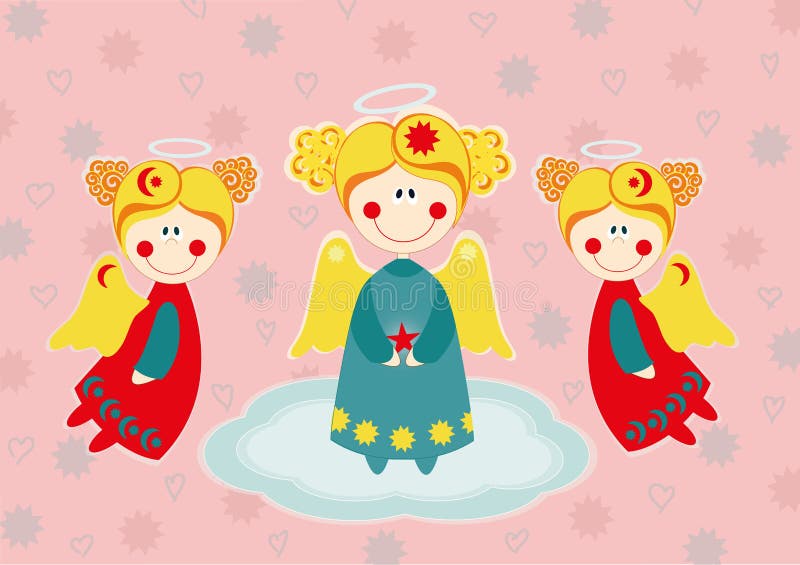 Three Angels Christmas Card Design Stock Vector - Illustration of ...