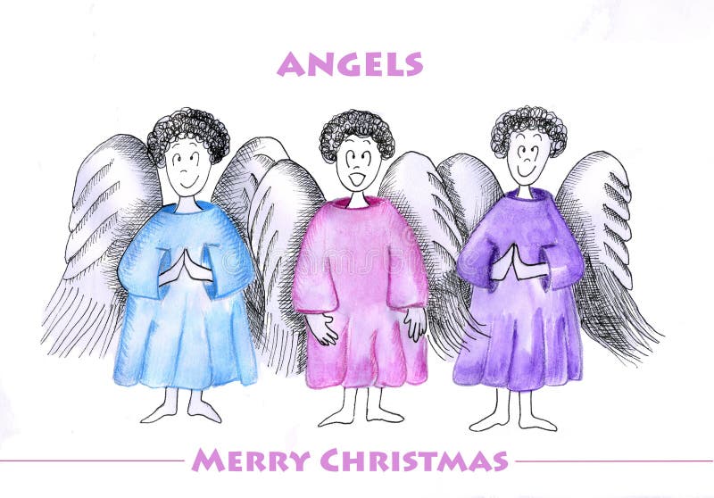 Three Angels Christmas Card Design Stock Vector - Illustration of ...