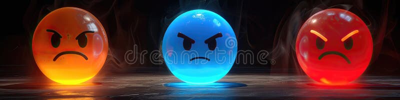 Three Angry Faces are Shown in a Row, with One of Them Being Blue Stock ...