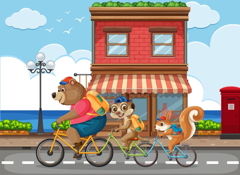 Three animals cycling stock photo. Image of friendship - 344013316