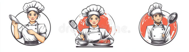 Three Animated Chefs in Various Stances, Each Holding Kitchen Utensils ...