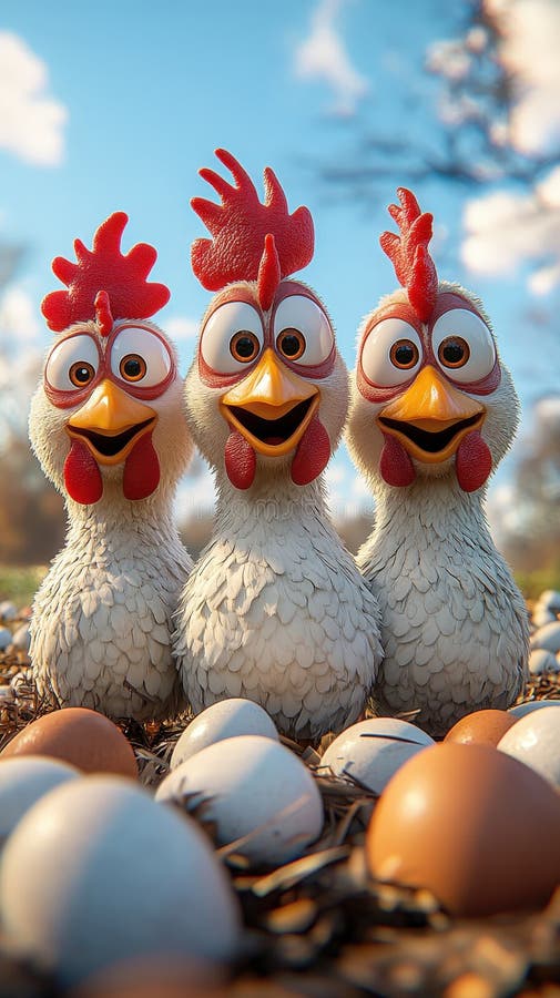 Animated Chickens Standing among Fresh Eggs Stock Illustration ...