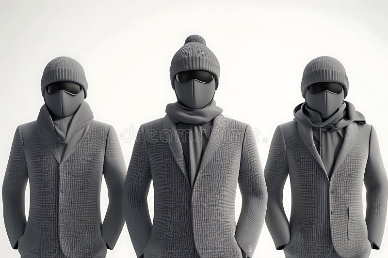 Three Anonymous Figures in Grey Winter Suits Stock Illustration ...