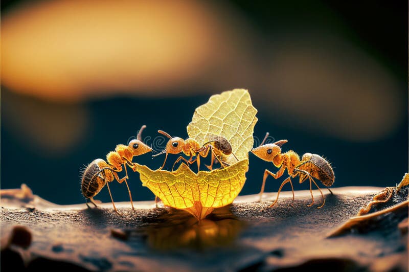 Three ant work and leaf stock illustration. Illustration of three ...