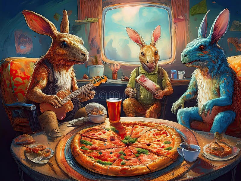 Pizza Train surreal art stock illustration. Illustration of casual ...