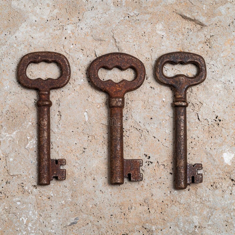 Three Antique Keys on a Stone Surface. Stock Illustration ...