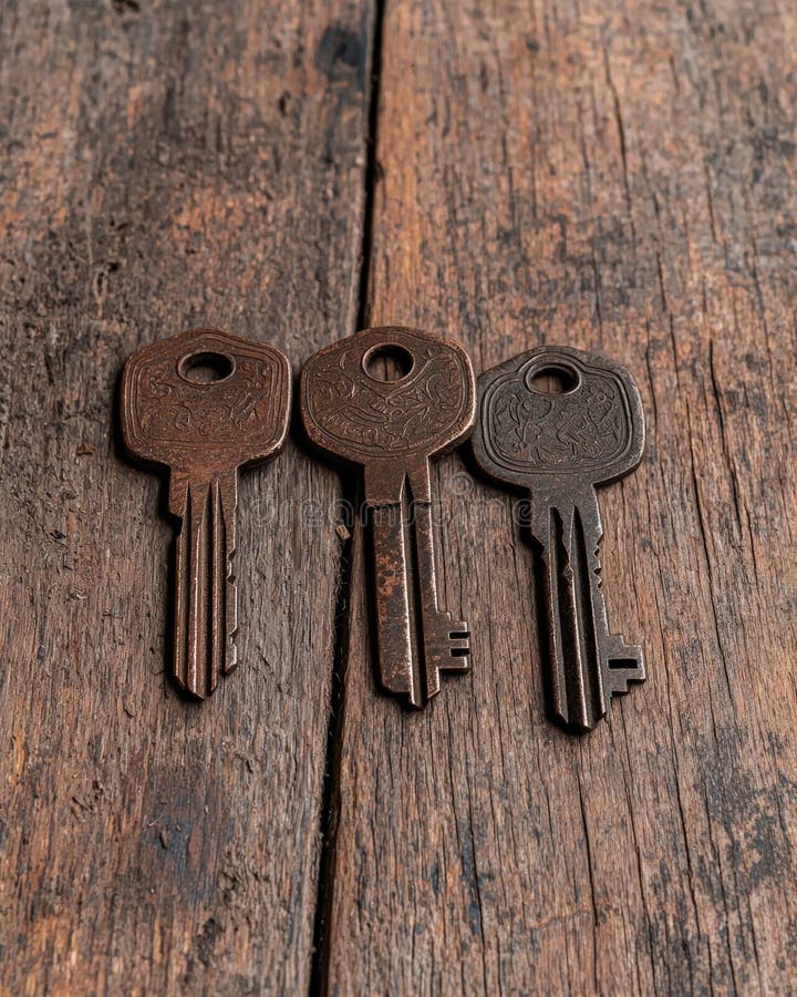 Three Antique Keys on a Wooden Surface. Stock Illustration ...