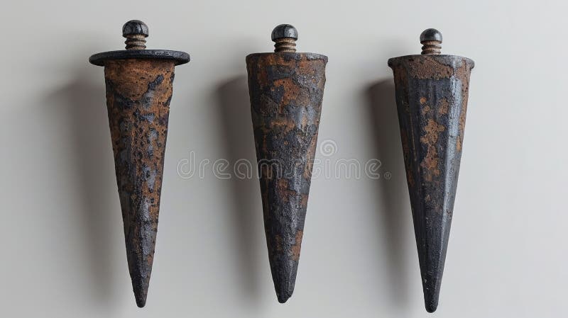 Three Antique Plumb Bobs on a Wall. Stock Photo - Image of antiques ...