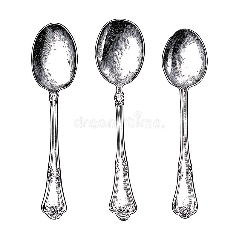Three Antique Silver Spoons, Varying Sizes, Isolated on White Stock ...