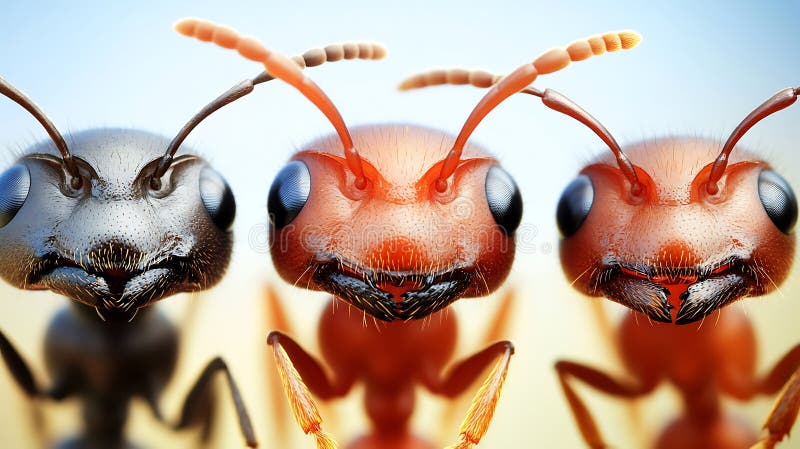 Three Ants of Different Colors Appear in Close Up Stock Illustration ...
