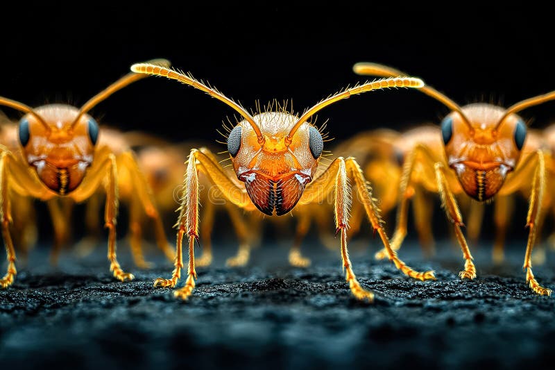 Three Ants are Standing in a Row, One of Which is Facing the Camera ...