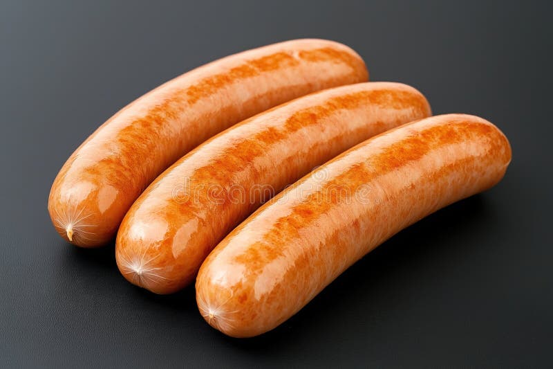 Three Appetizing Juicy Sausages on Dark Surface Stock Photo - Image of ...