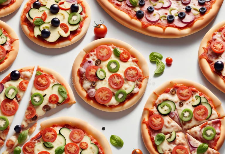 Three Appetizing Mini Circle Pizzas with Various Toppings Stock ...
