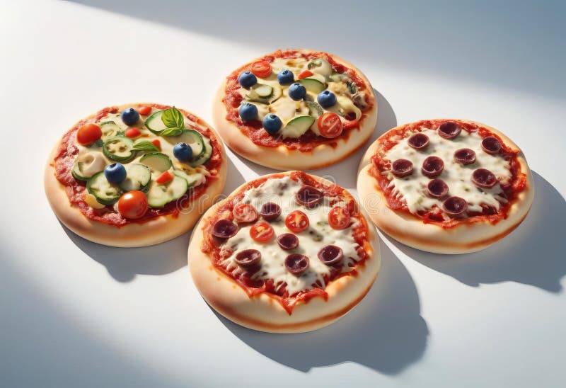 Three Appetizing Mini Circle Pizzas with Various Toppings Stock ...