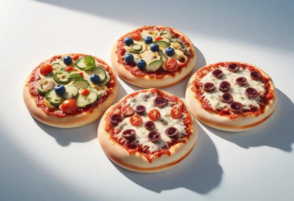 Three Appetizing Mini Circle Pizzas with Various Toppings Stock ...