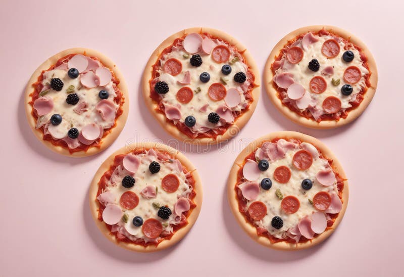 Three Appetizing Mini Circle Pizzas with Various Toppings Stock ...