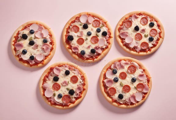 Three Appetizing Mini Circle Pizzas with Various Toppings Stock ...