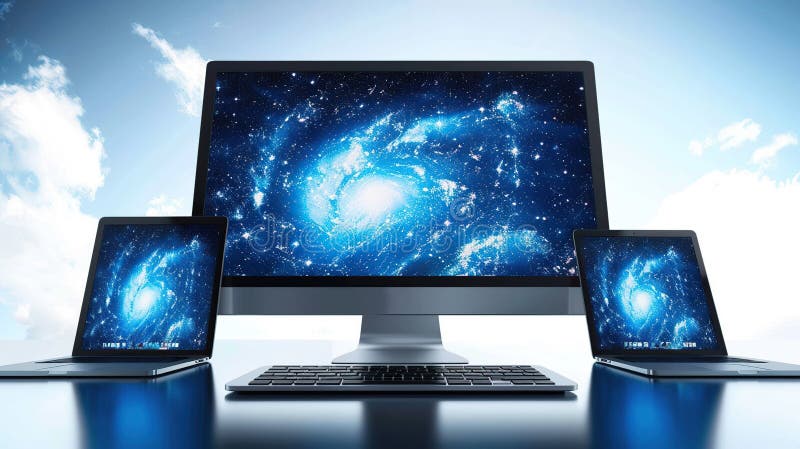 Three Apple Computers with Matching Background Stock Illustration ...