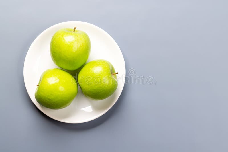 Three Apple Fruits on Plate Stock Photo - Image of health, grey: 263221458