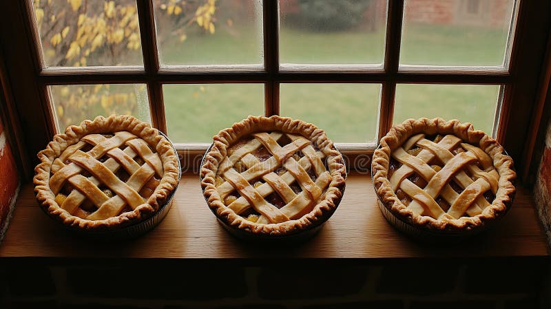 Three Apple Pies Windowsill Autumn Garden Bakery Stock Image - Image of ...