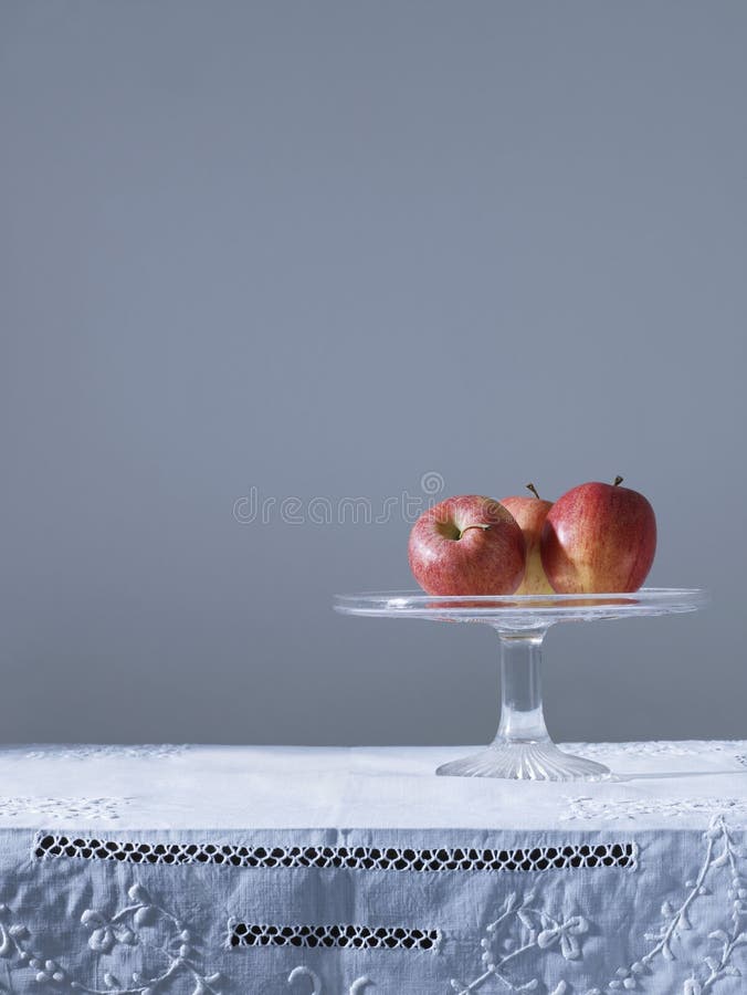 Three Apples on Fruit Platter on Table Stock Photo - Image of apples ...