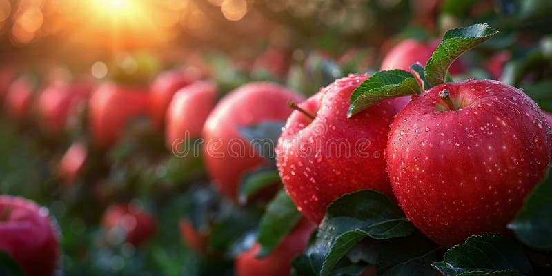 Three Apples Hanging from Tree in Rain Stock Image - Image of leaves ...