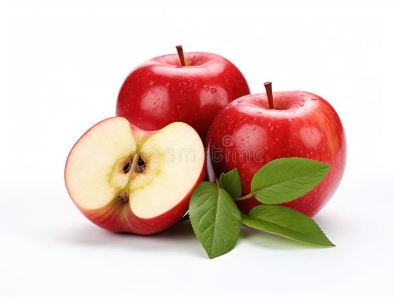 Three Apples with One Cut in Half Stock Photo - Image of nature, bright ...