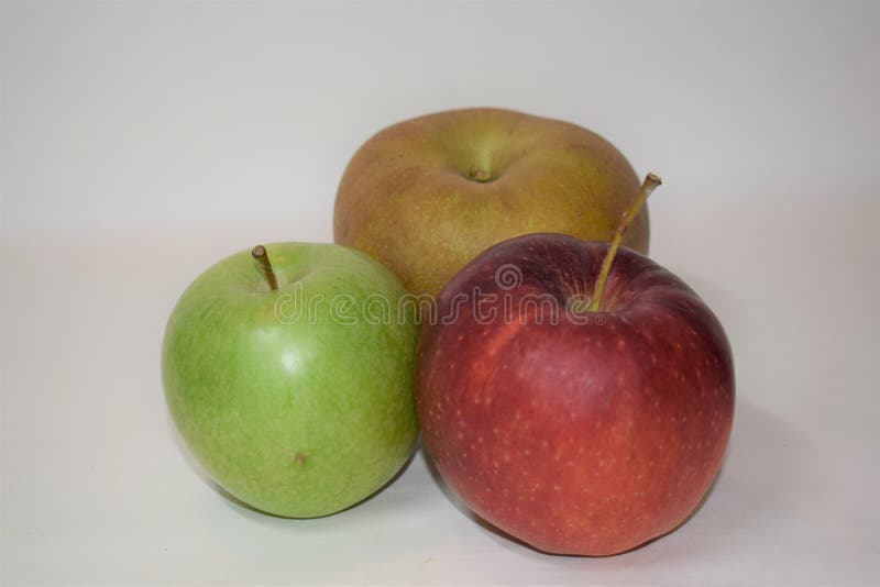 Three Apples Together Green, Red and Yellow on White Background Stock ...