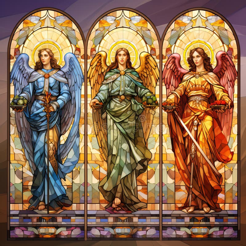 Three Archangels on Stained Glass Window, AI Generated Stock ...