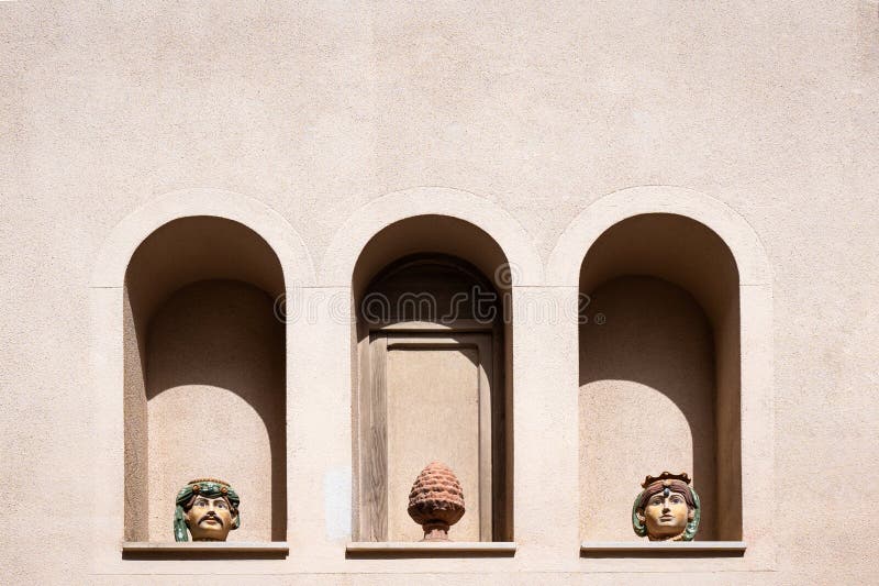 Three Arched Wall Niches in a Building Wall with Ornamental Sicilian ...