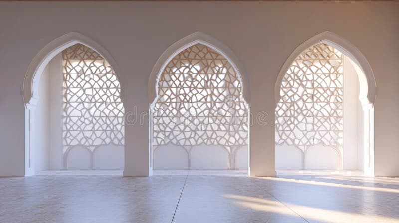 Three Arched Windows with Intricate Latticework Designs Stock ...