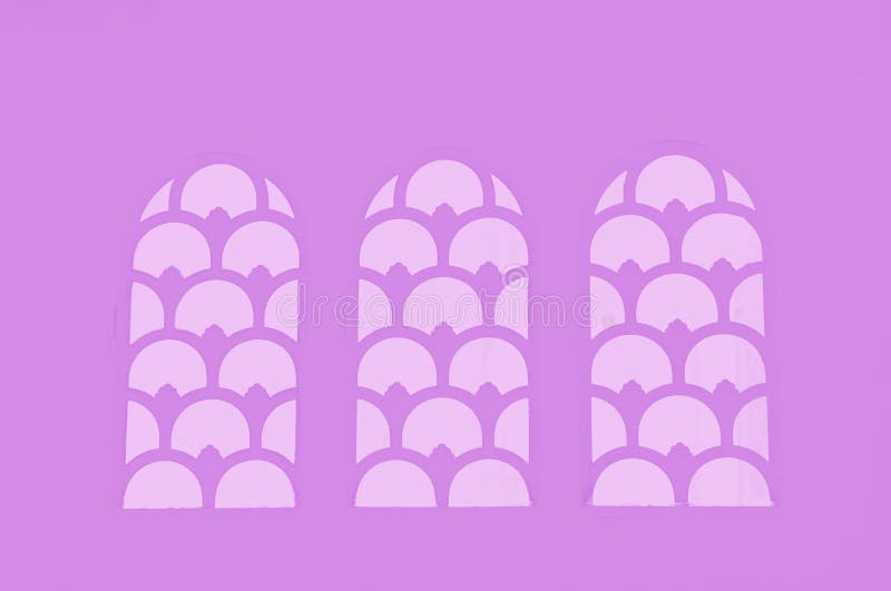 Three Arched Windows with Pattern. Violet and Pale Pink Colors Stock ...