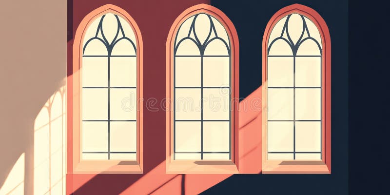 Three Arched Windows with a Sun Shining through Them Stock Illustration ...