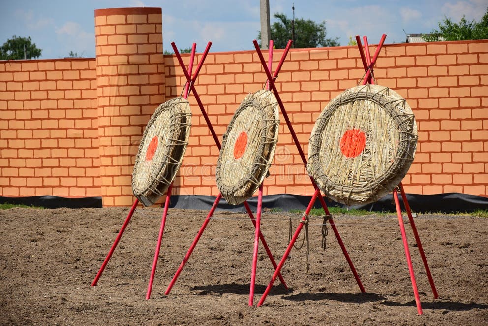 Three archery goals sunlit stock image. Image of goals - 43087697