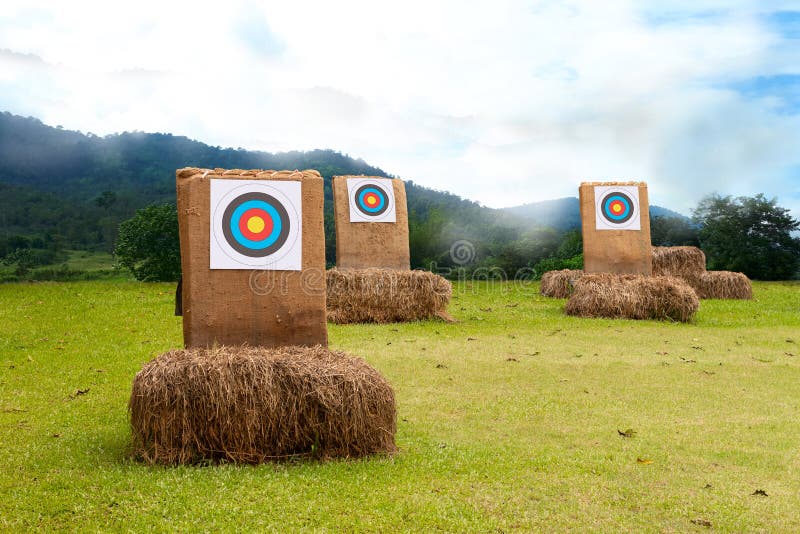 Three Archery Target on the Field Stock Image - Image of activity ...