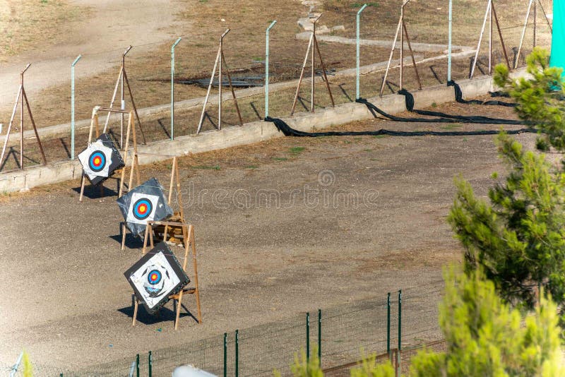 Three Archery Targets in an Archery Field Stock Photo - Image of hobby ...