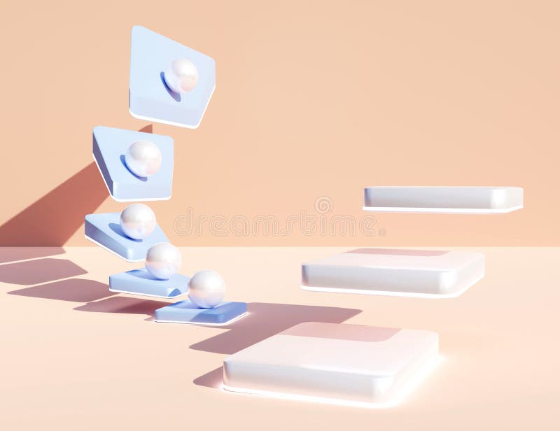 Three Array Podiums with Abstract Spherical Objects. 3D Stand To Show ...