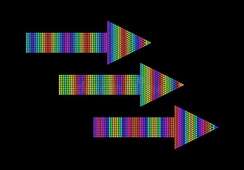Three Arrow Halftone Rainbow Color Isolated Vector on a Black ...