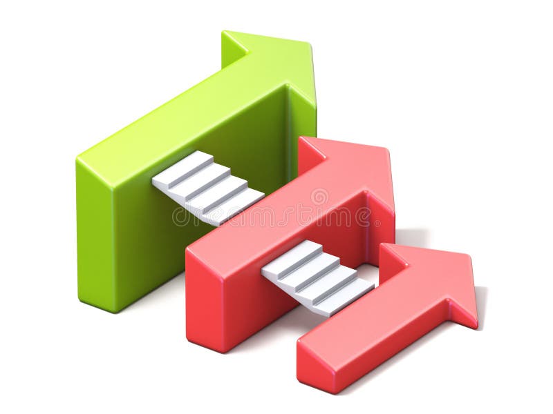 Three Arrow Steps and Stairs Connecting 3D Stock Illustration ...