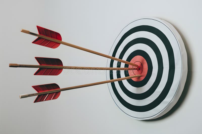 Three Arrows Hit Bullseye on Round Target with Black and White Rings ...