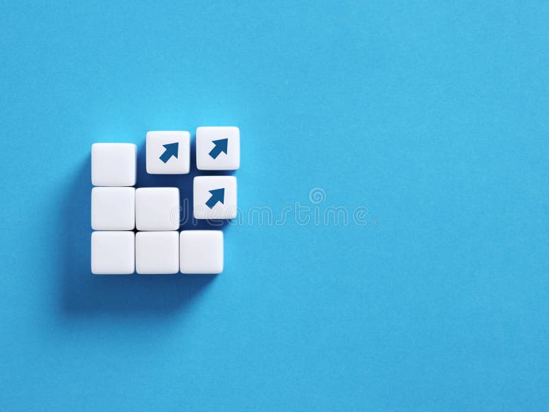 Three Arrows Pointing Up Completing a Square of Cubes on Blue ...