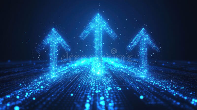 Three Arrows Pointing Upwards in a Blue Background Stock Image - Image ...