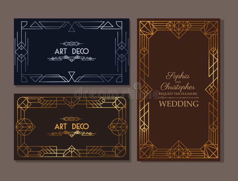 Three art deco frames stock vector. Illustration of retro - 241423282